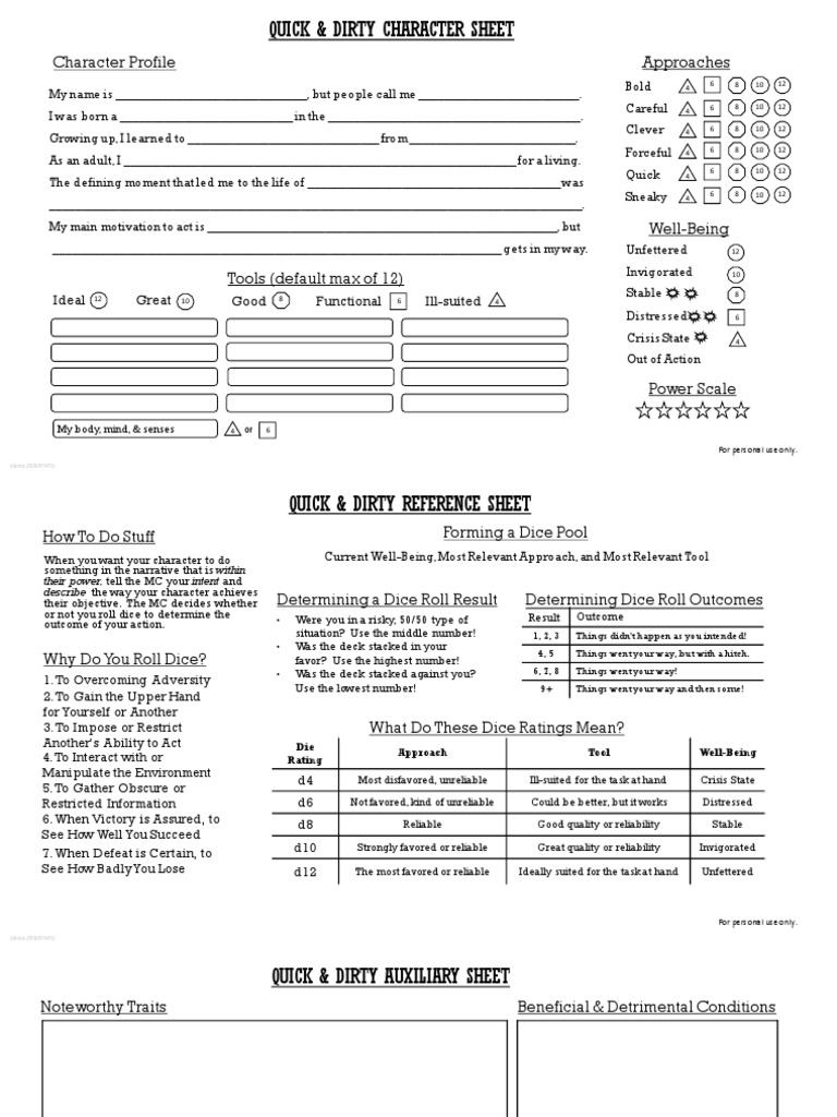 Quick & Dirty Character Sheet | PDF | Neuropsychological Assessment ...