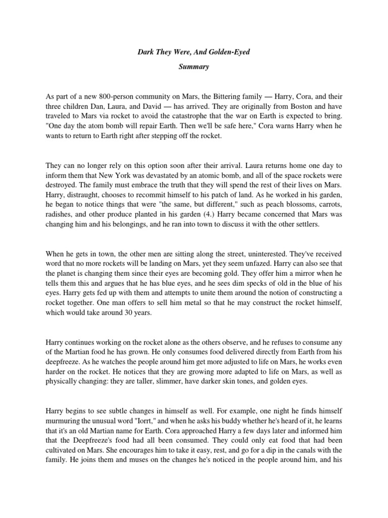 Dark They Were, and Golden-Eyed Summary | PDF | Mars