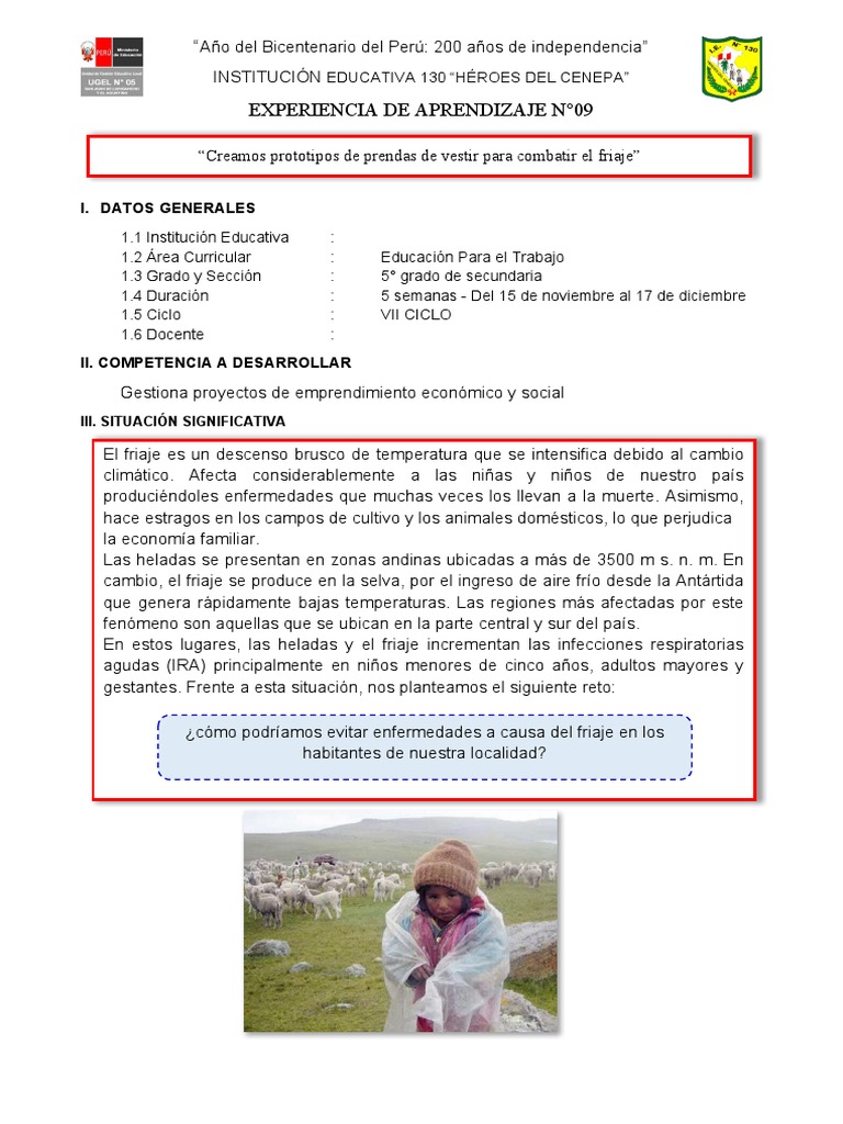 EXPERIENCIA DE APRENDIZAJE IX - EPT 5° Grado | PDF