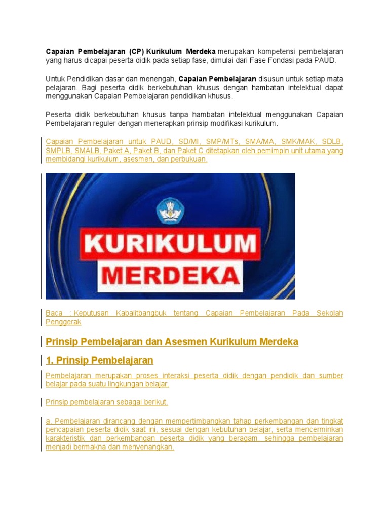 Capaian Pembelajaran Kurikulum Merdeka | PDF