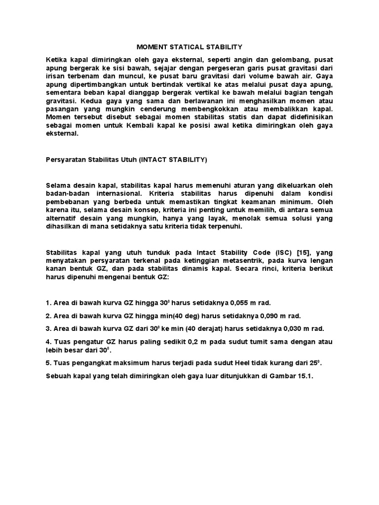 Materi Moment Statical Stability Semester II | PDF