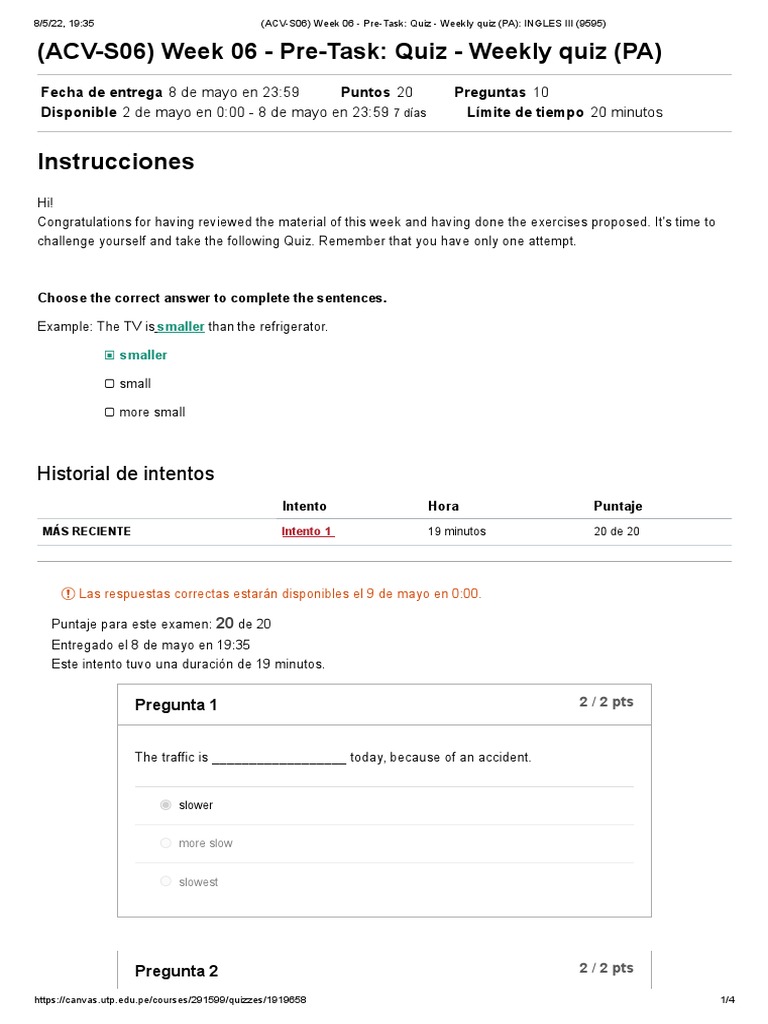 Week 06 Vocabulary Quiz Instructions | PDF