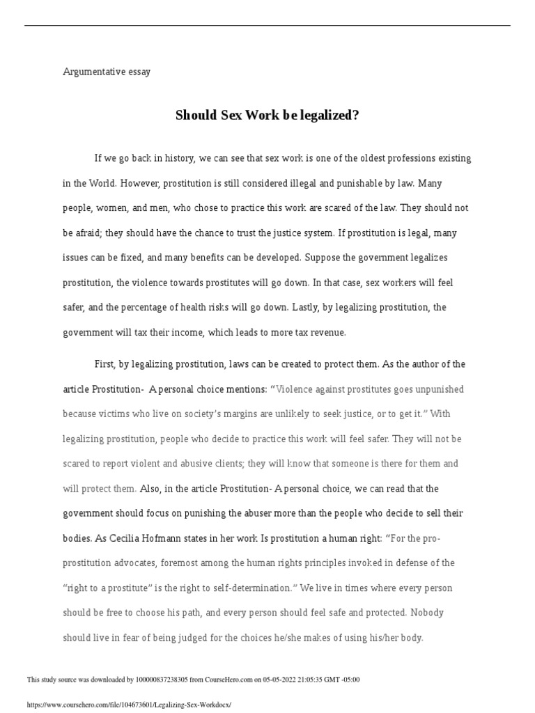 Legalizing Sex Work Pdf Prostitution Taxes