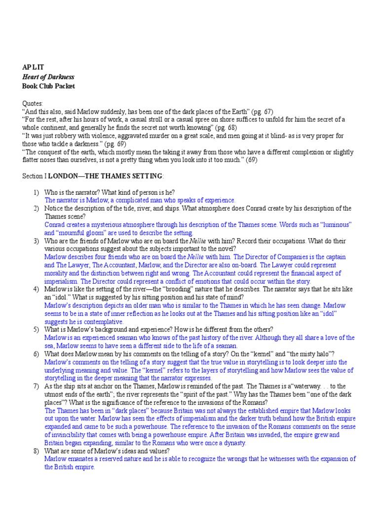 Tori Stewart - Heart of Darkness Book Club Packet | PDF | Heart Of ...