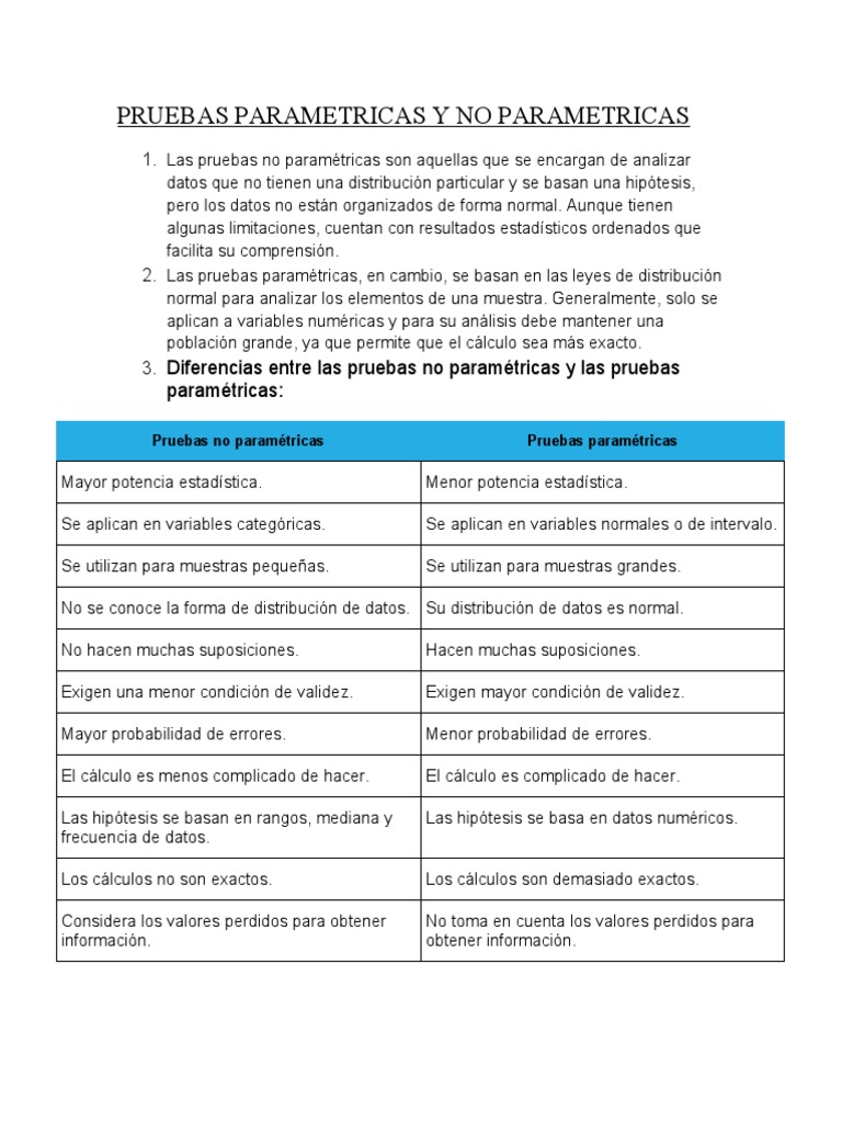 Pruebas Parametricas y No Parametricas | PDF | Muestreo (Estadísticas ...