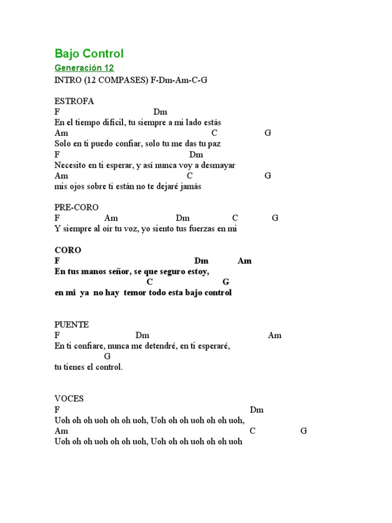 Bajo Control: Letra de Canción | PDF