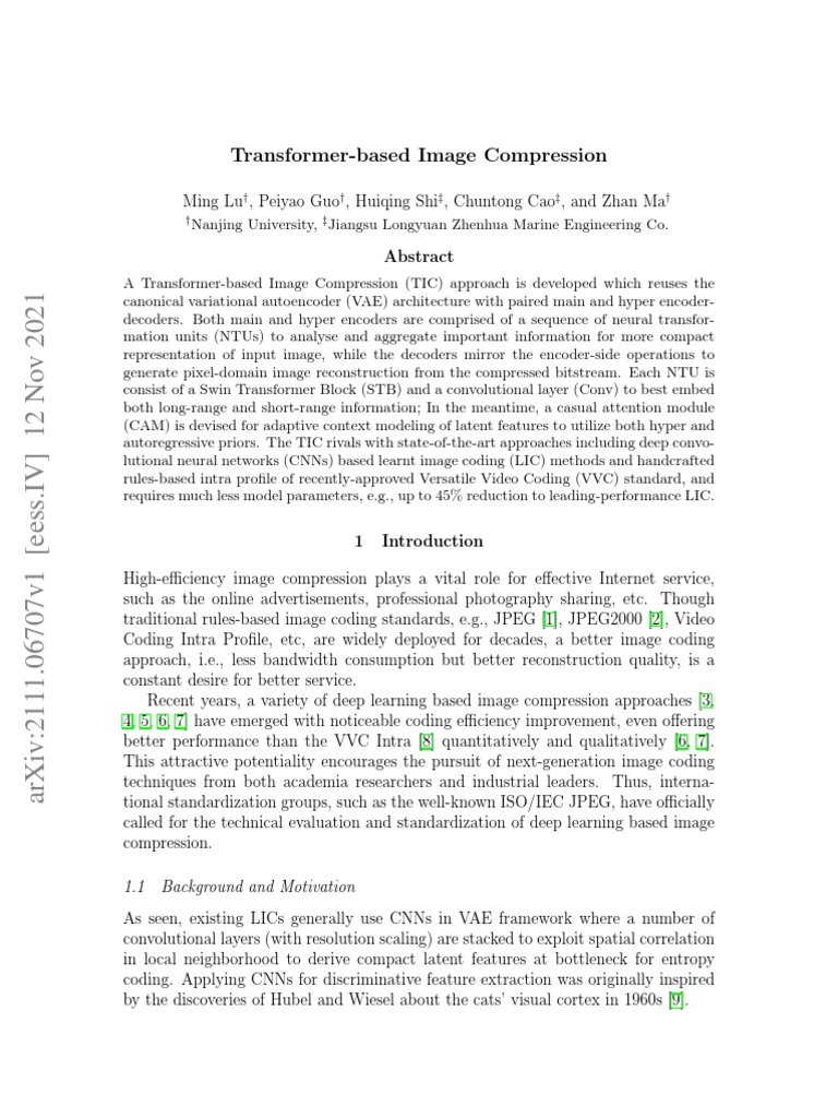 Transformer-Based Image Compression | PDF | Data Compression | Computer ...