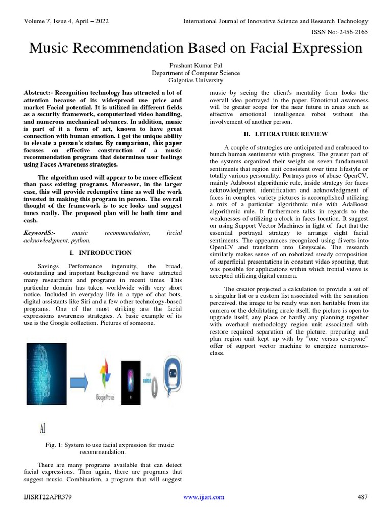 Music Recommendation Based On Facial Expression | PDF | Face ...