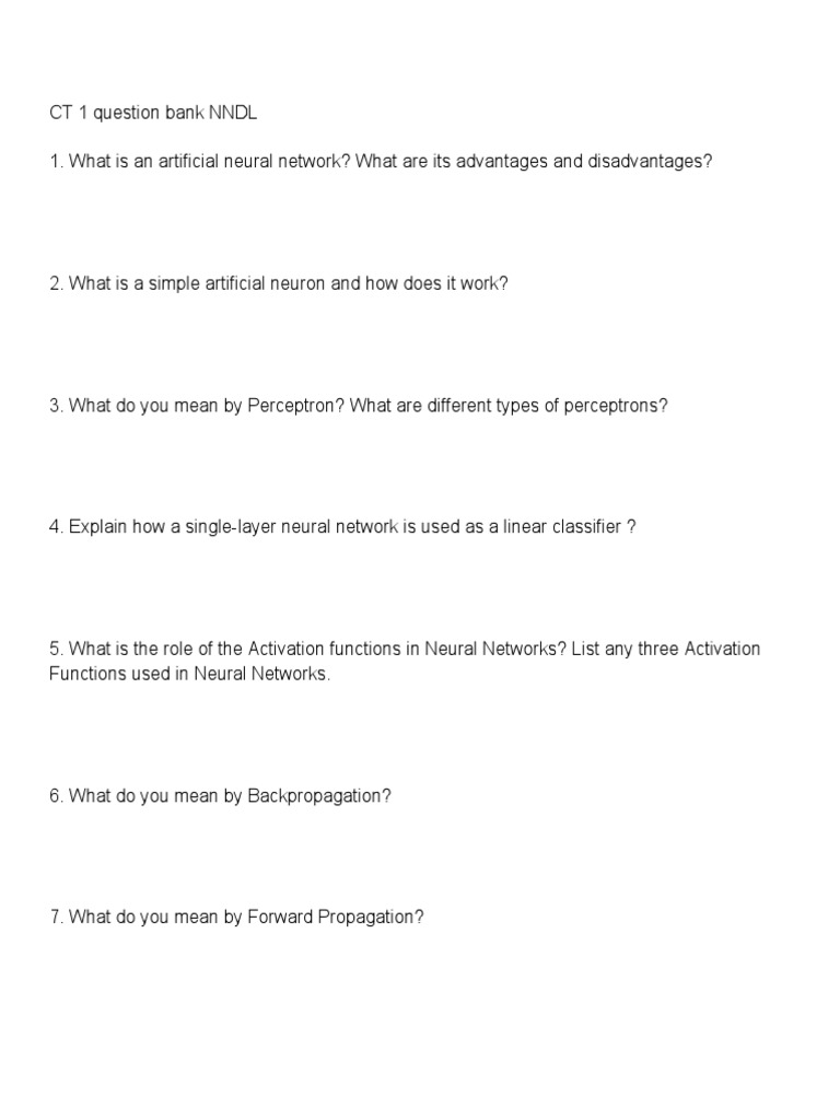 CT1 NNDL Question Bank | Download Free PDF | Artificial Neural Network | Machine Learning