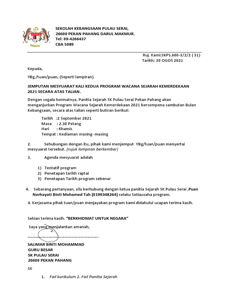 Surat Jemputan Mesyuarat | PDF