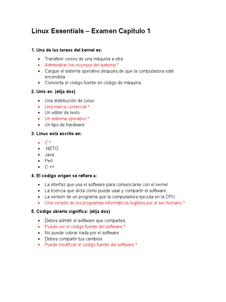 NDG LINUX ESSENTIALS Exámenes Capítulos 1 8 Resueltos | PDF | Software libre | Distribución de Linux