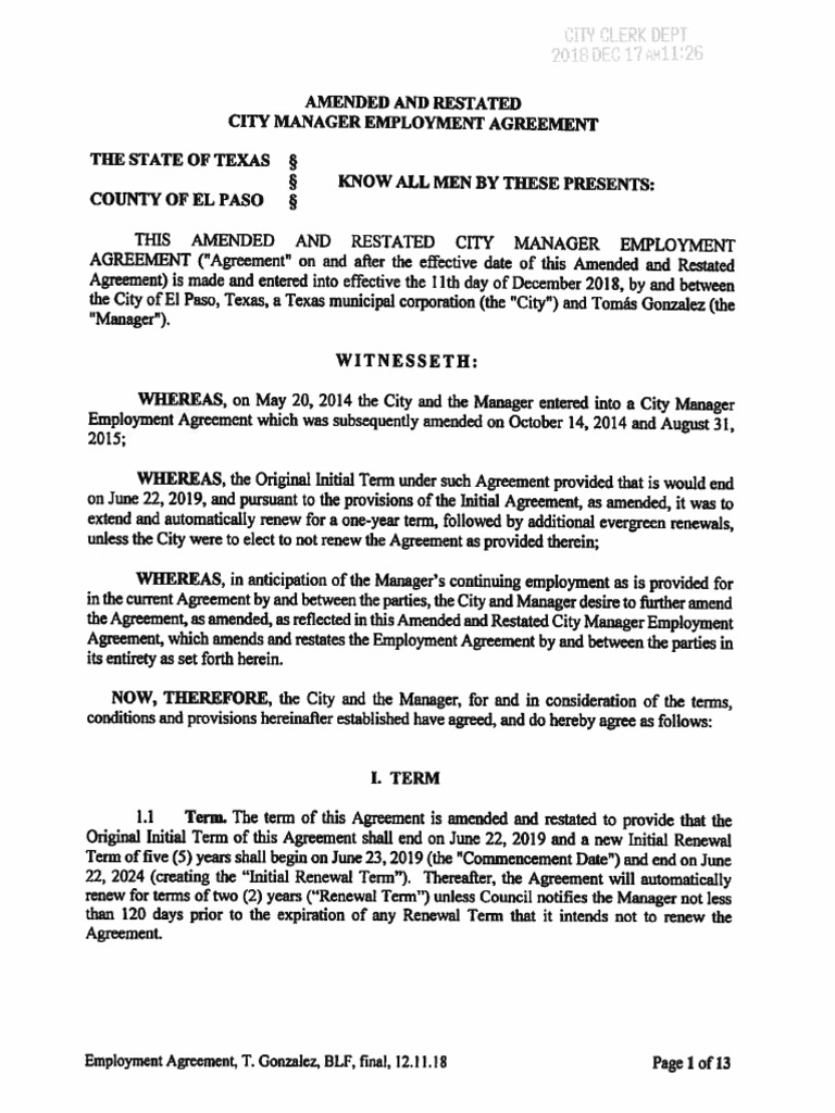 City Manager Employment Agreement | PDF