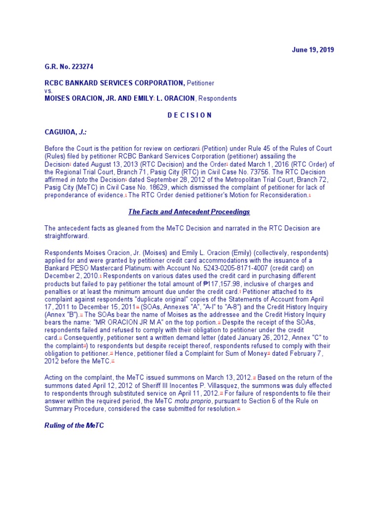 RTC ruling on credit card debt upheld | PDF | Affidavit | Complaint