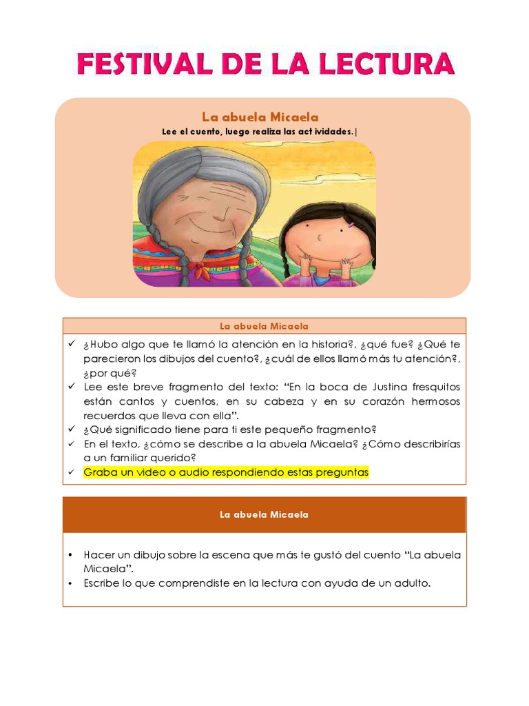 Ficha de Lectura de La Abuela Micaela | PDF