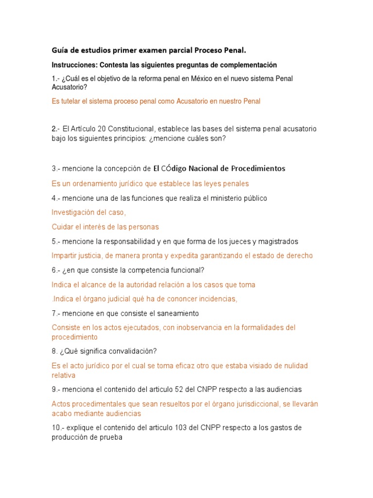 Guía de Estudios Primer Examen Parcial Proceso Penal | PDF | Procedimiento Criminal ...