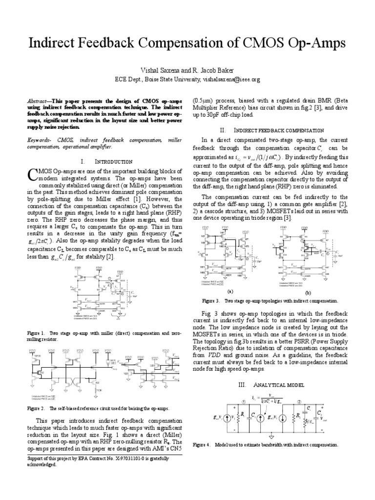 Indirect Feedback Compensation of CMOS Op-Amps: Vishal Saxena and R ...
