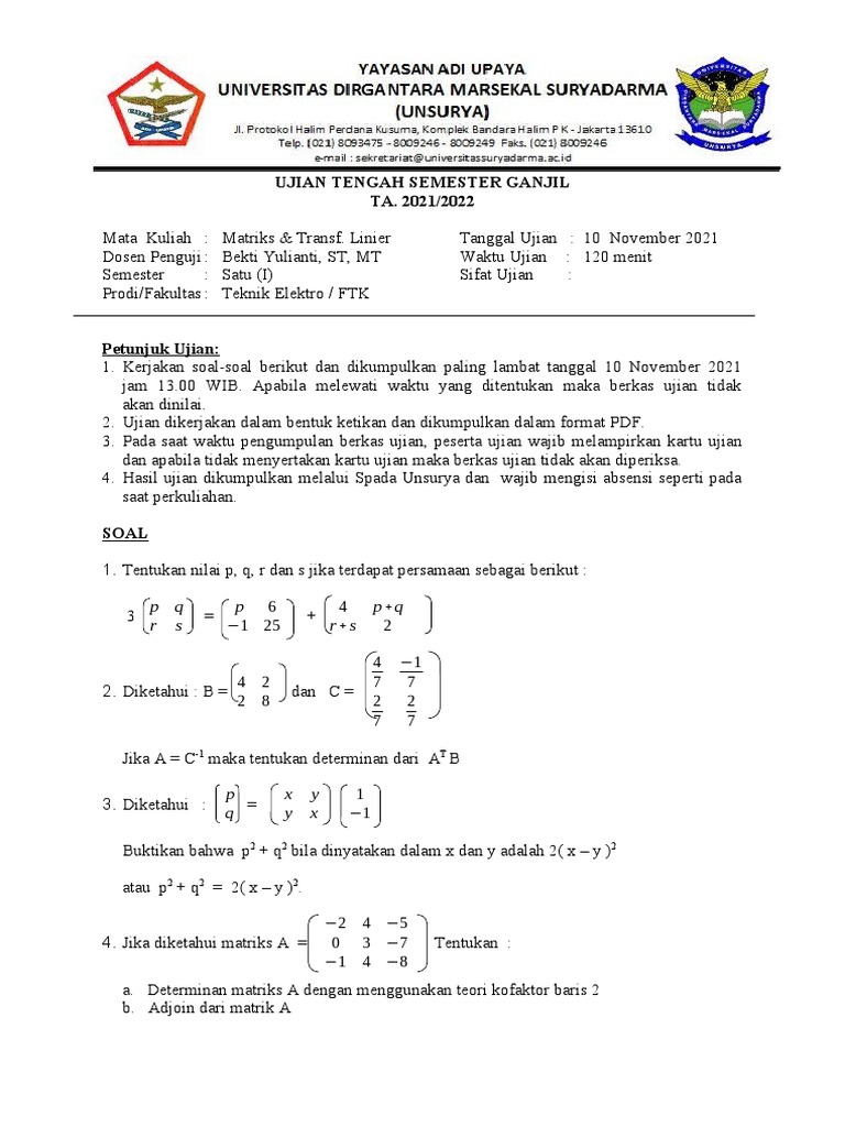 UTS Matriks Transformasi Linier | PDF
