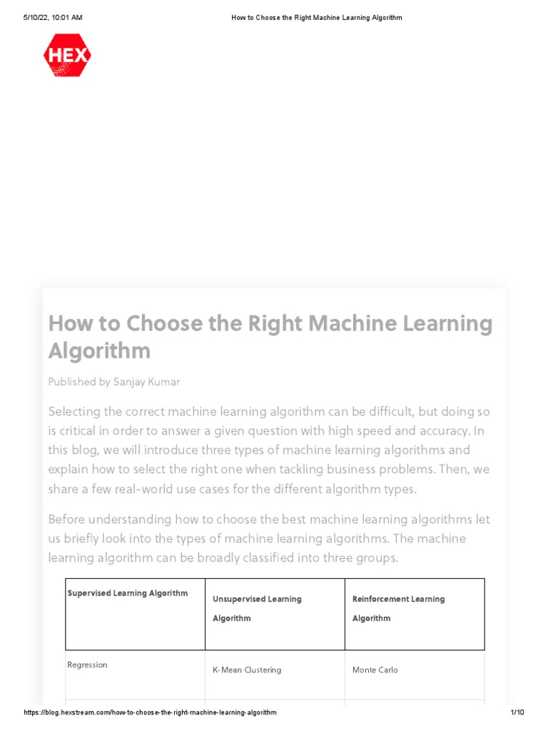 How To Choose The Right Machine Learning Algorithm | PDF | Machine ...