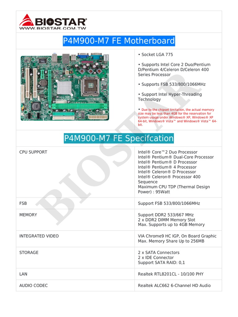 Biostar p4m900-m7 Fe Spec | PDF | Computer Related Introductions ...