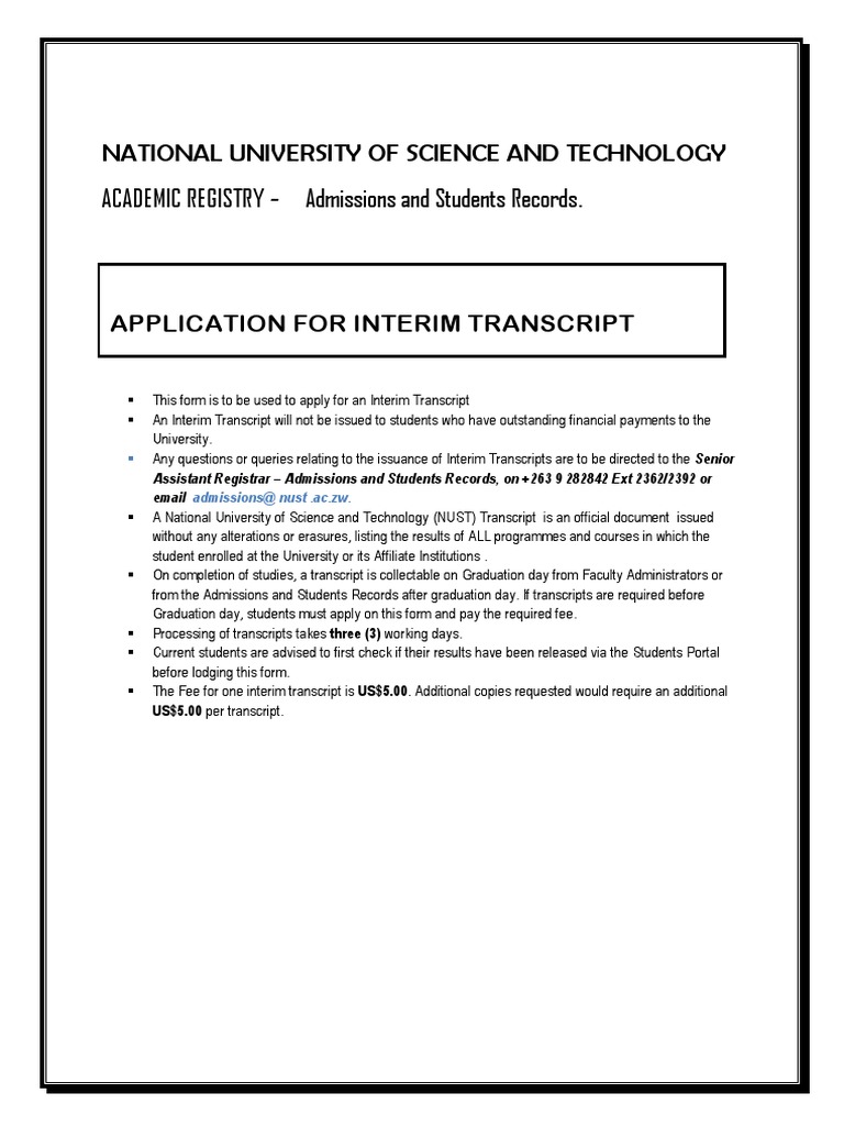 Interim Transcript Application Form | PDF