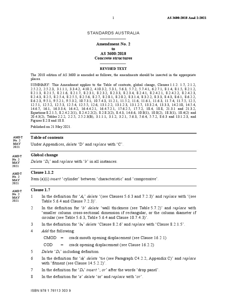 AS 3600-2018 Amdt 2-2021 Concrete Structures | PDF | Bending | Beam ...