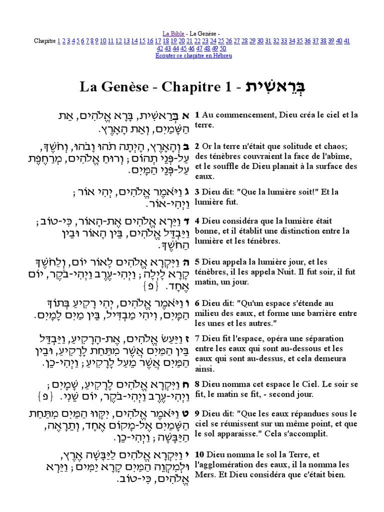 La Genèse - Chapitre 1 - בראשית | PDF