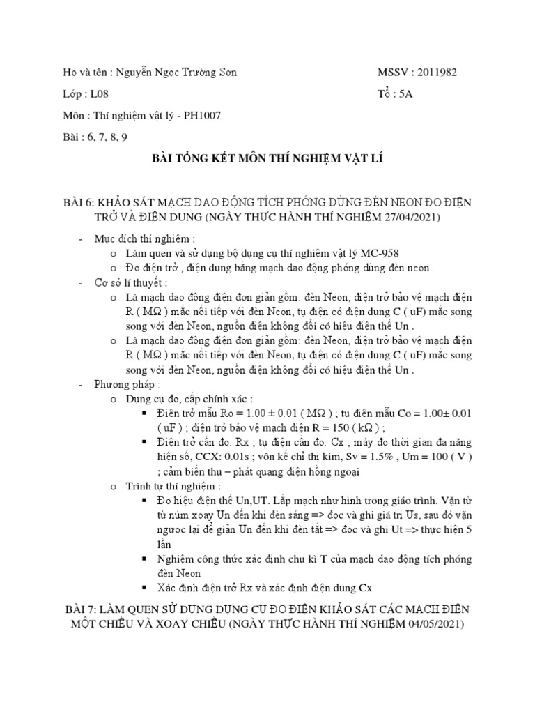 Bài tổng kết TNVL | PDF