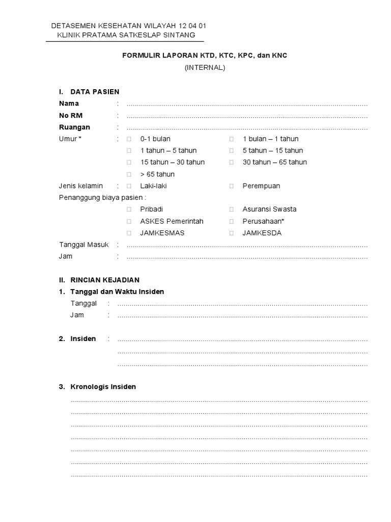 3.2.5.2 Formulir Laporan KTD, KTC, KPC, KNC | PDF | Business