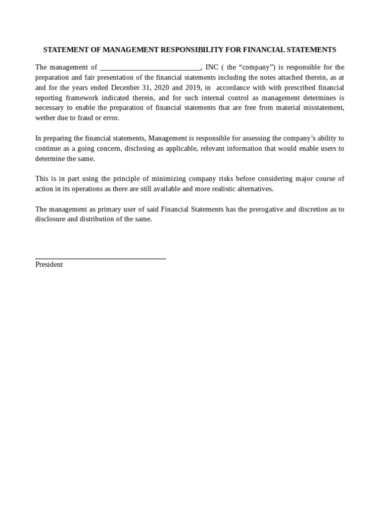 Financial Statement - Statement of Management Responsibility | PDF