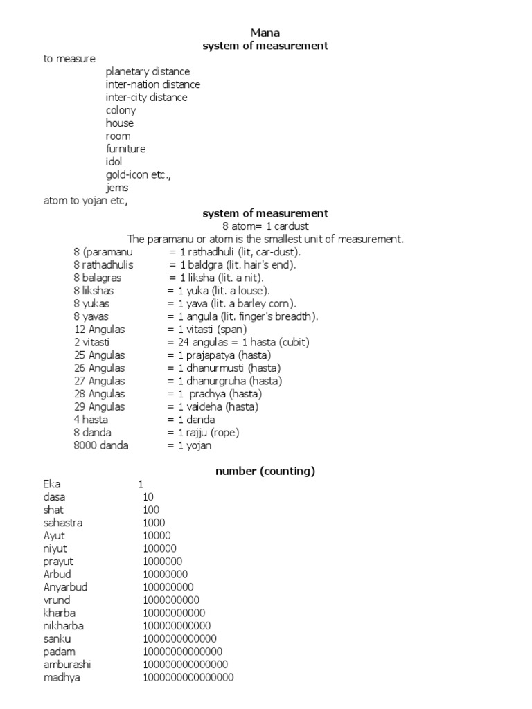 Mana System of Measurement | PDF | Metrology | Length