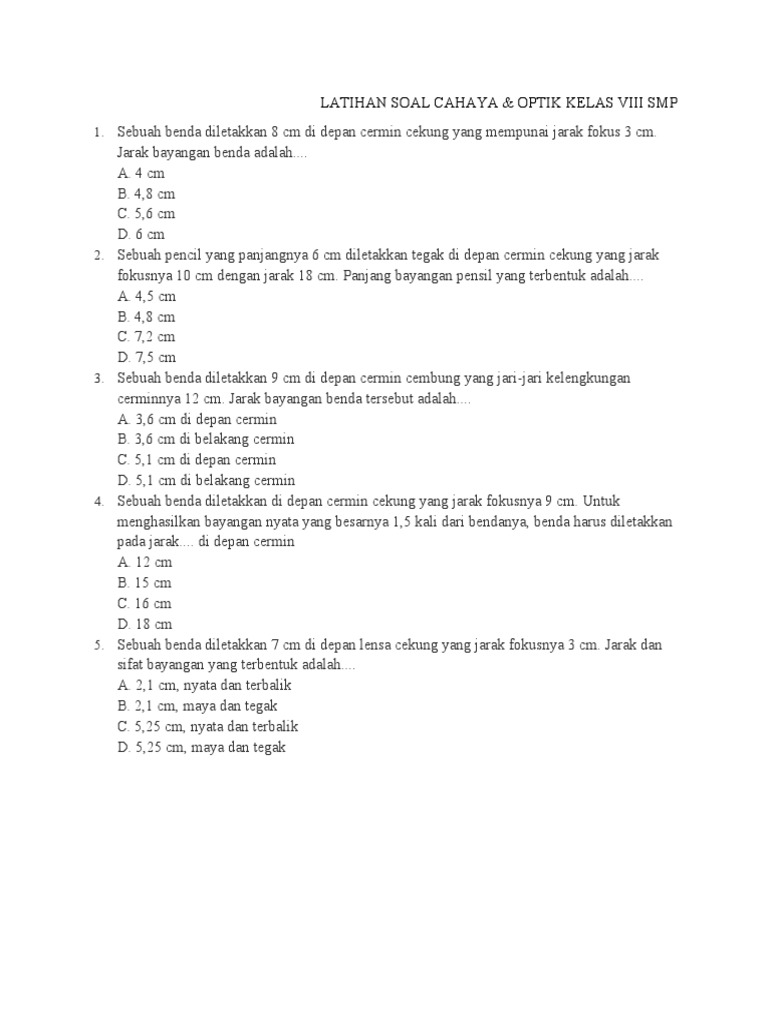 Latihan Soal Optik Viii SMP | PDF