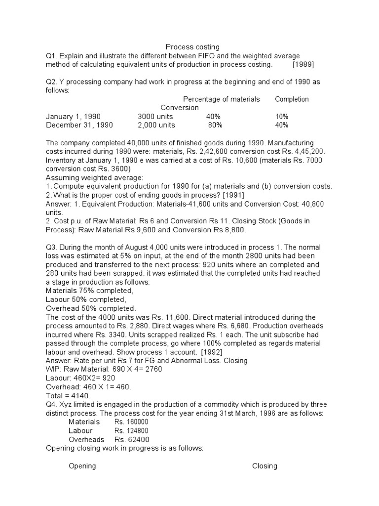 FIFO vs Weighted Average in Process Costing | PDF | Cost | Output ...