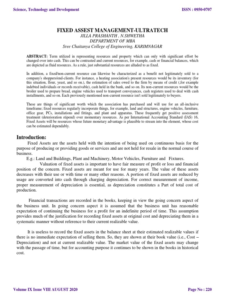 Fixed Assest Management-Ultratech | PDF | Depreciation | Book Value