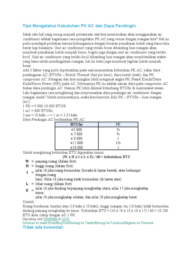 Cara Menentukan PK AC Ideal untuk Ruangan | PDF | Sains & Matematika