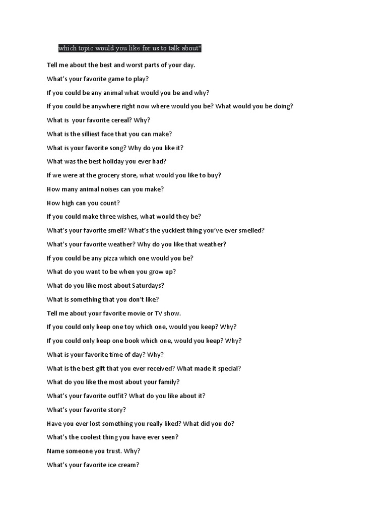 Which Topic Would You Like For Us To Talk About" | PDF