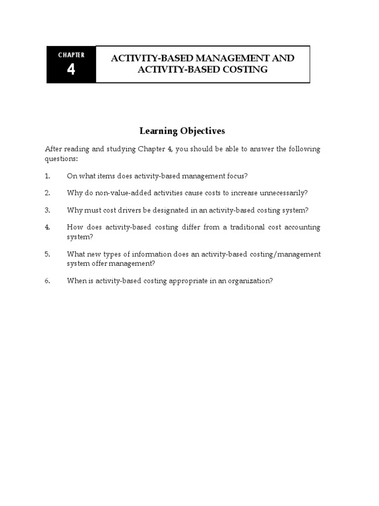 Ch04 - Activity-Based Management & Activity-Based Costing | PDF | Cost ...