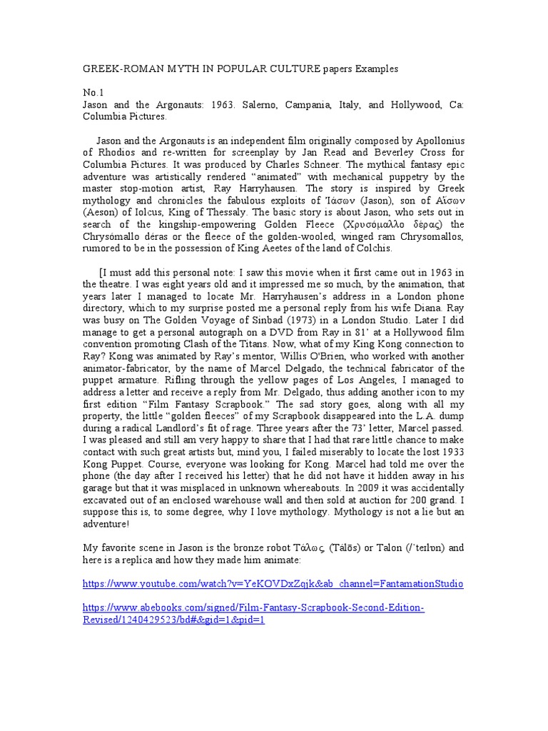 Greek-Roman Myth in Popular Culture | PDF