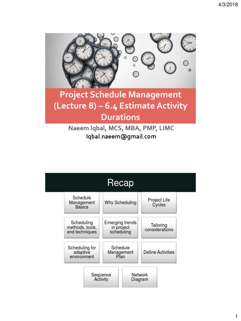 Project Schedule Management (Lecture 8) - 6.4 Estimate Activity ...