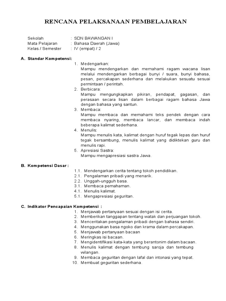 RPP B. Jawa Kelas 4 | PDF