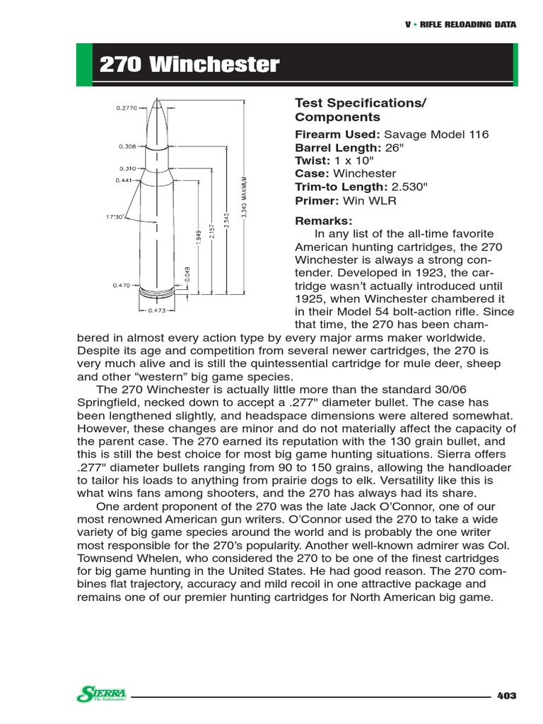 270 Winchester: Test Specifications/ Components | PDF | Cartridge ...