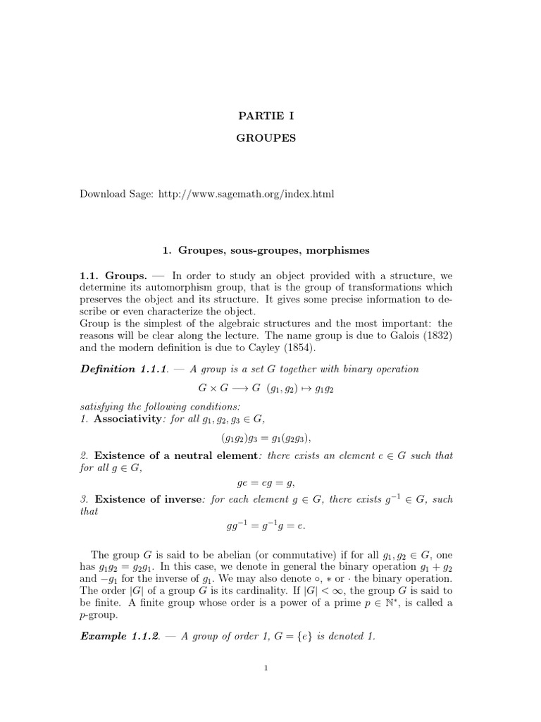 Cours 14dec2016 | PDF | Group (Mathematics) | Index Of A Subgroup