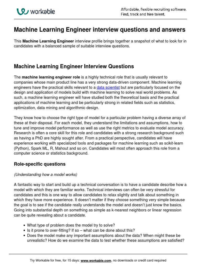 Machine Learning Engineer Interview Questions | PDF | Machine Learning ...