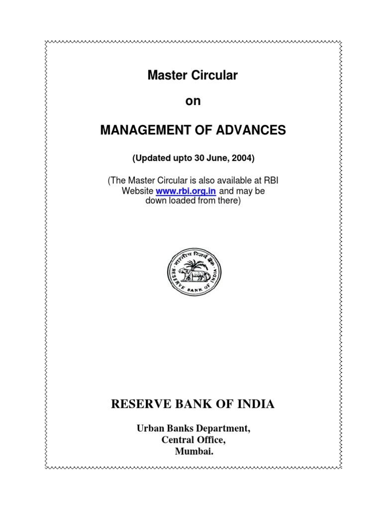 RBI Master Circular on Advances Management | PDF | Loans | Reserve Bank ...