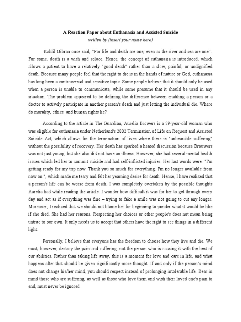 A Reaction Paper About Euthanasia and Assisted Suicide | PDF | Applied ...
