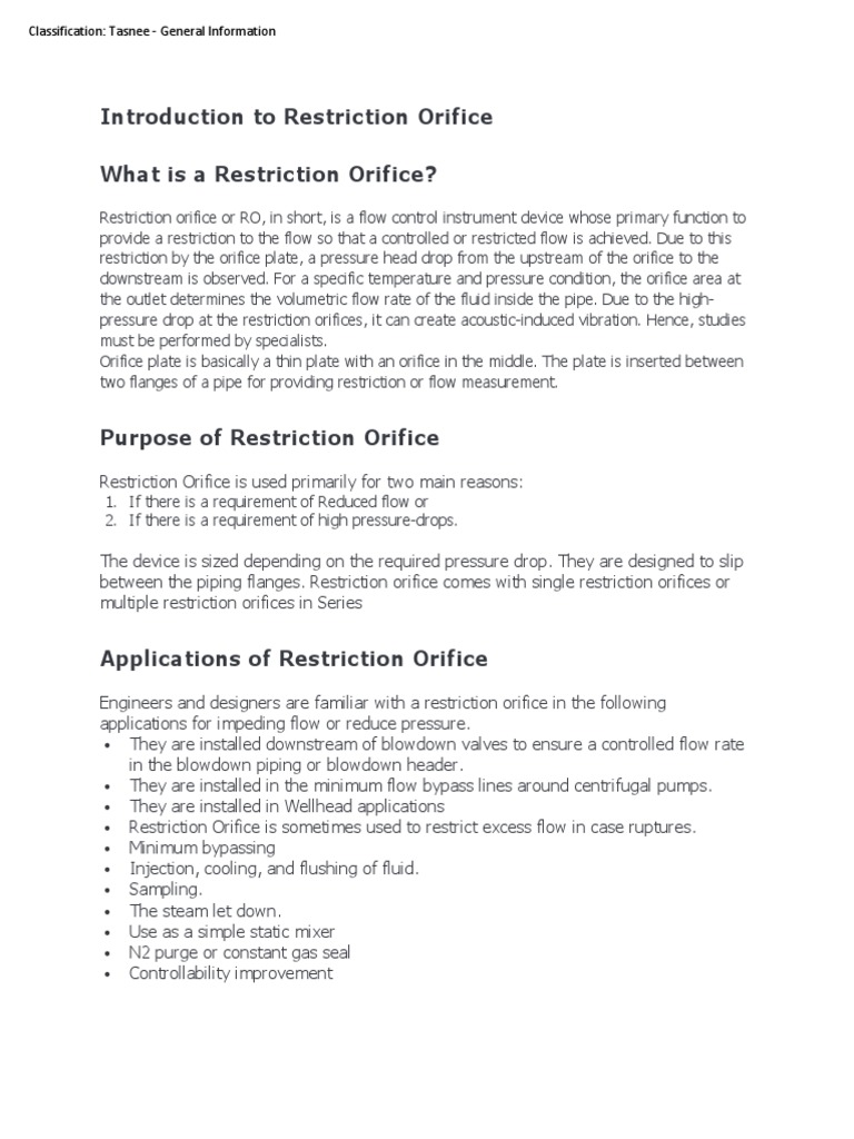 Introduction To Restriction Orifice What Is A Restriction Orifice ...