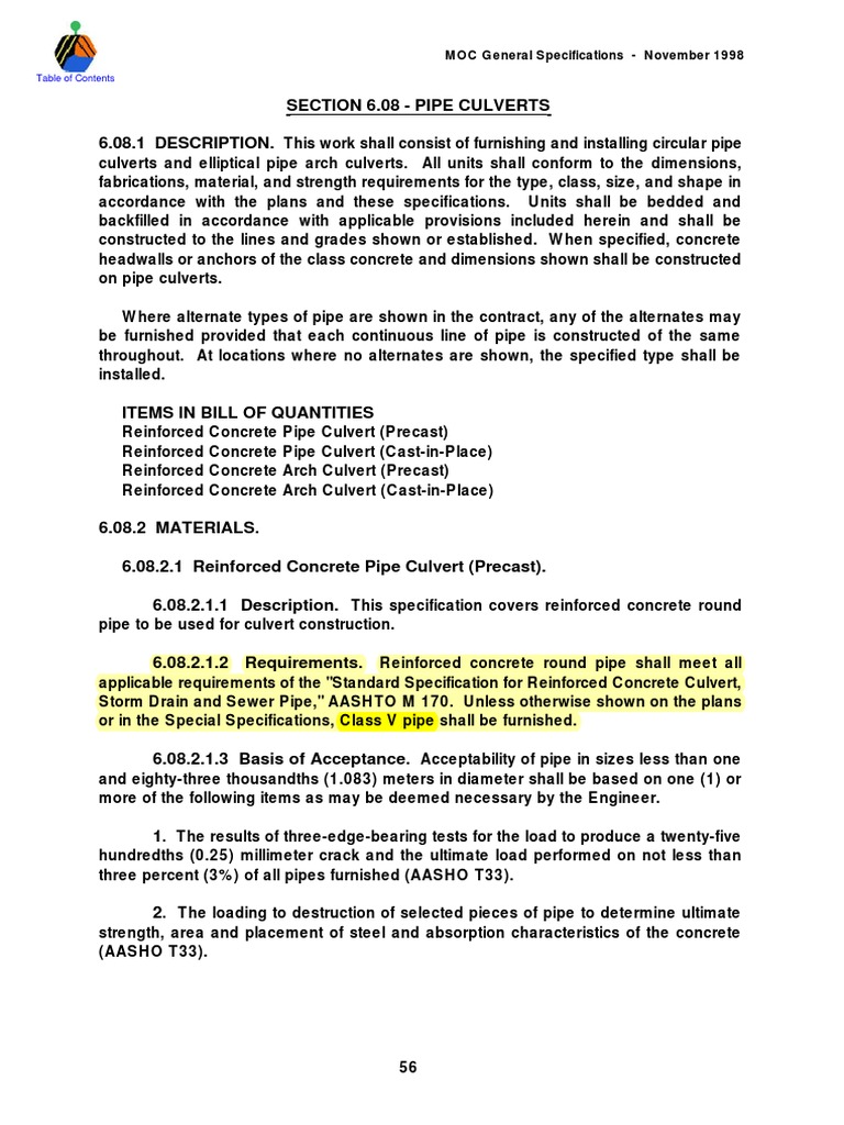 Part 6 - Sec 6.08.2.1 RC Pipe Culverts | PDF | Concrete | Pipe (Fluid ...