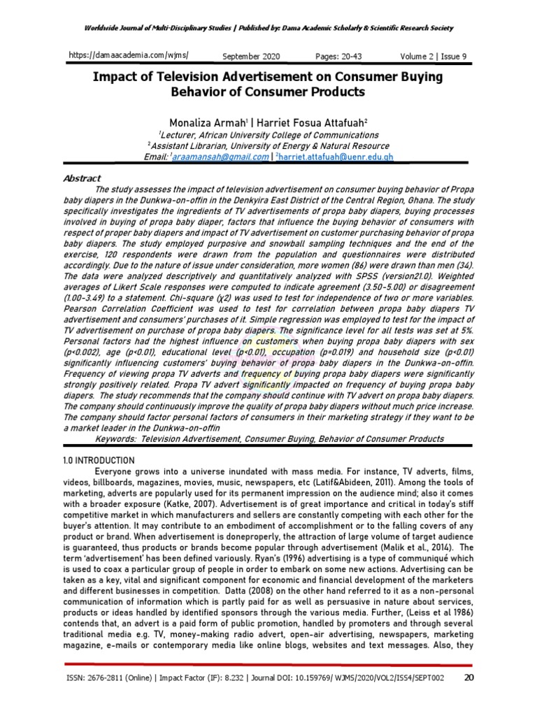 Impact of Television Advertisement On Consumer Buying Behavior of ...