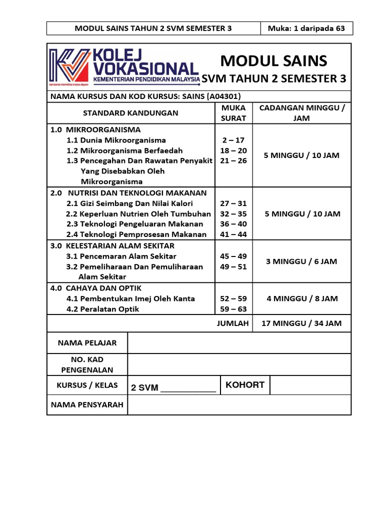 Modul KSKV Sains Semester 3 | PDF