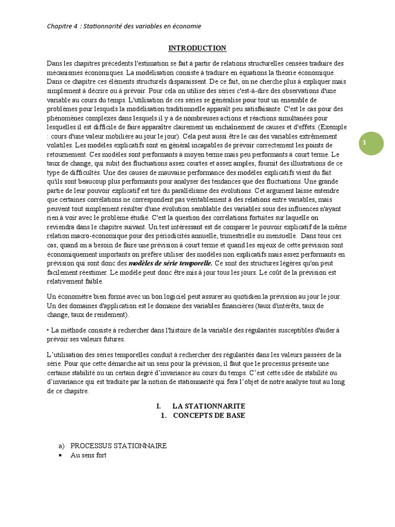 Chapitre 4 Stationnarité Des Variables en Économie 2 | PDF | Processus ...