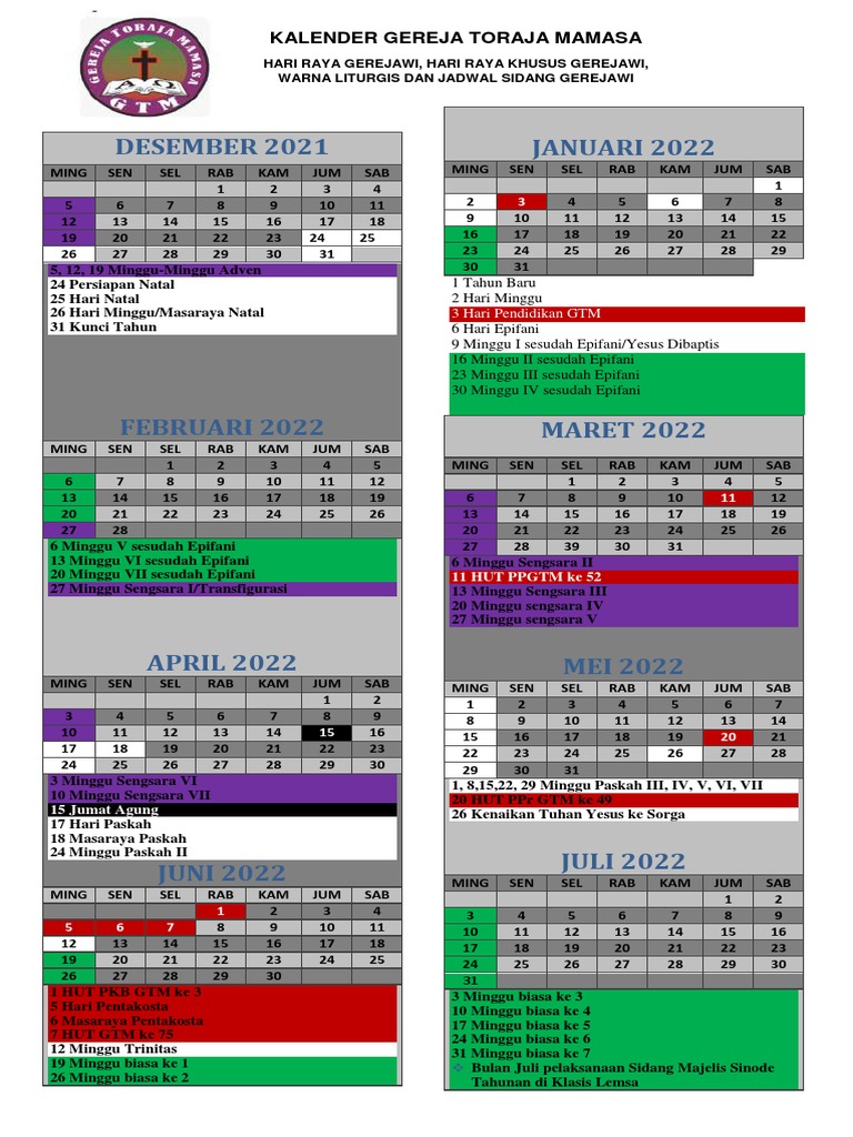 Kalender Gereja Toraja Mamasa | PDF